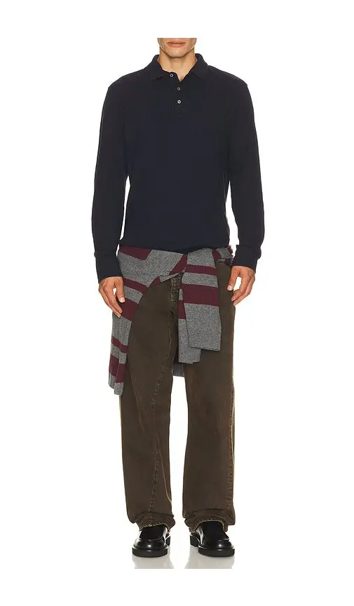 Polo Ralph Lauren Long Sleeve Textured Waflle Henly Polo In Blue