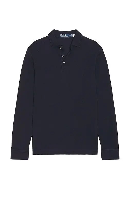 Polo Ralph Lauren Long Sleeve Textured Waflle Henly Polo In Blue