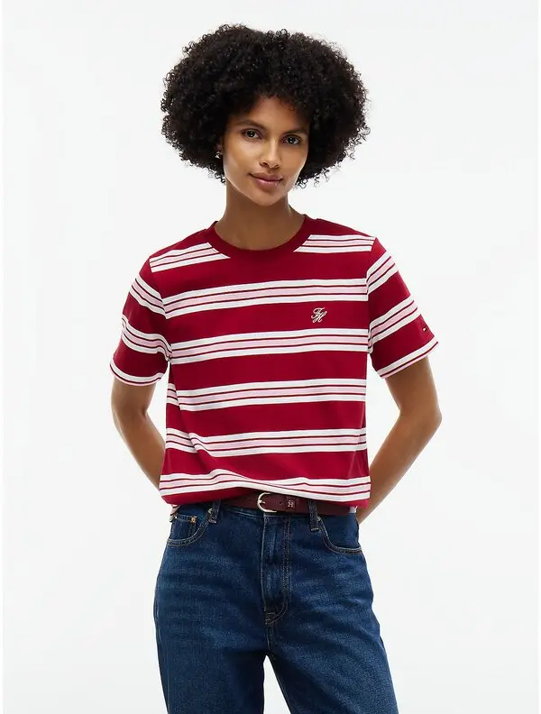 Tommy Hilfiger Boxy Fit Striped Heavyweight T-shirt - Stripe Raspberry