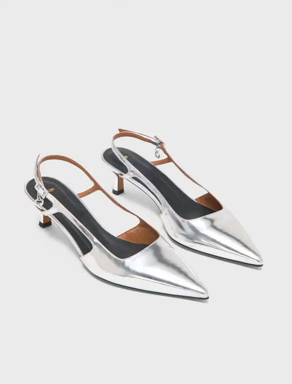 Maje Silver Leather Strappy Heels - Silvery