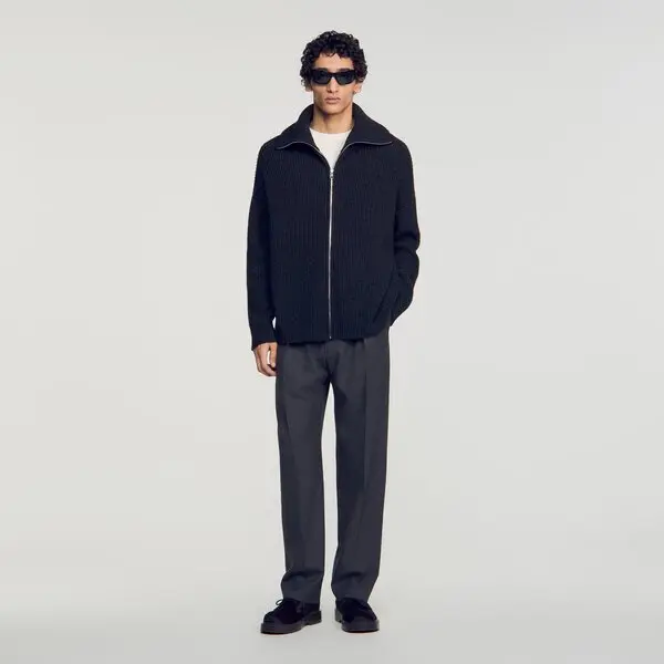 Sandro Textured Wool Zip-up Cardigan