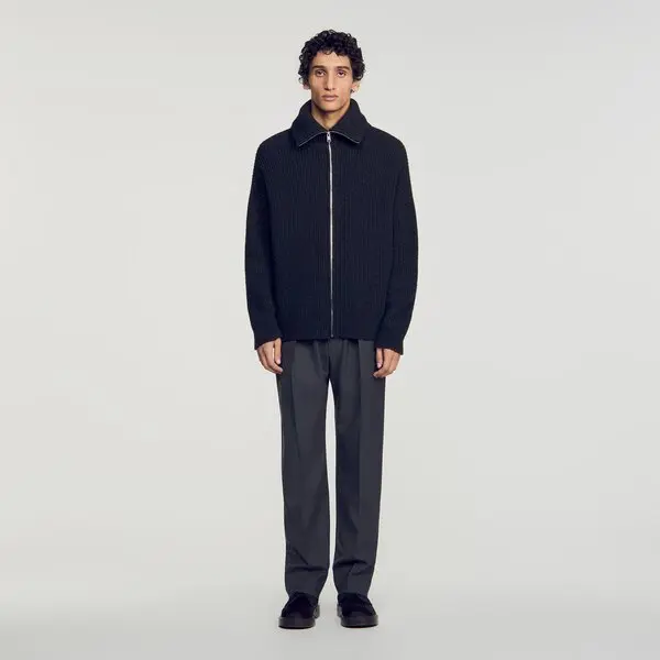 Sandro Textured Wool Zip-up Cardigan
