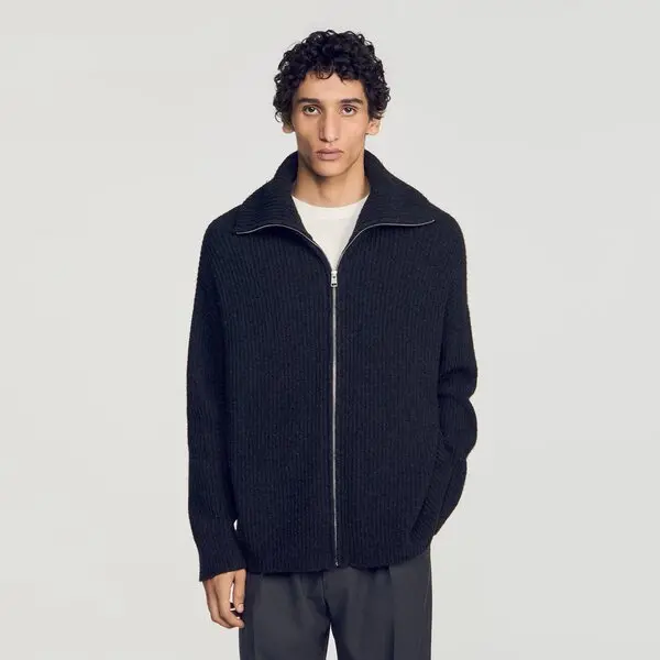 Sandro Textured Wool Zip-up Cardigan