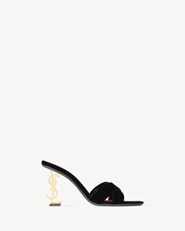Saint Laurent Opyum Mules In Velvet - Black