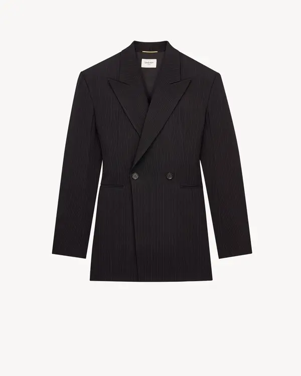 Saint Laurent Double-breasted Jacket In Chalk-stripe Wool Mélange