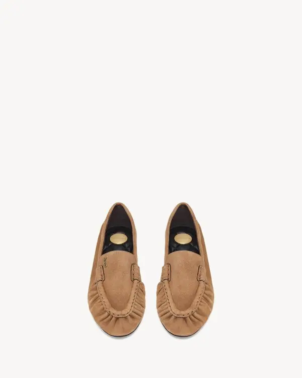 Saint Laurent Loaferino Ballerinas In Suede - Faded Rock