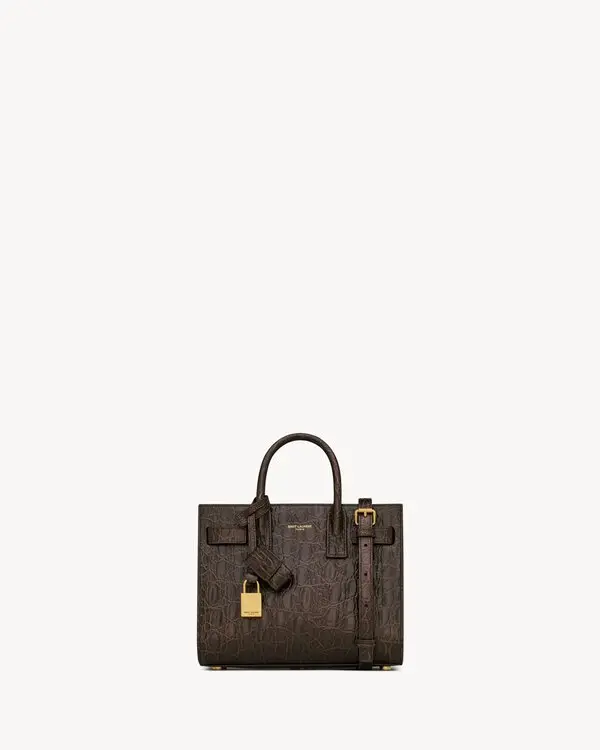 Saint Laurent Sac De Jour In Crocodile-embossed Leather - Easy Brown