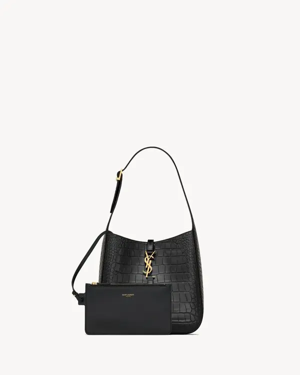 Saint Laurent Le 5 À 7 Supple Small In Crocodile-embossed Leather