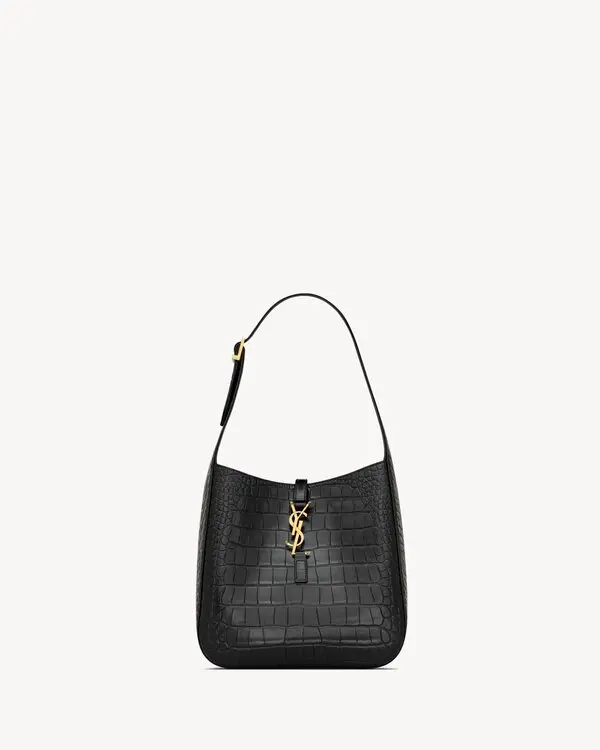 Saint Laurent Le 5 À 7 Supple Small In Crocodile-embossed Leather - Black