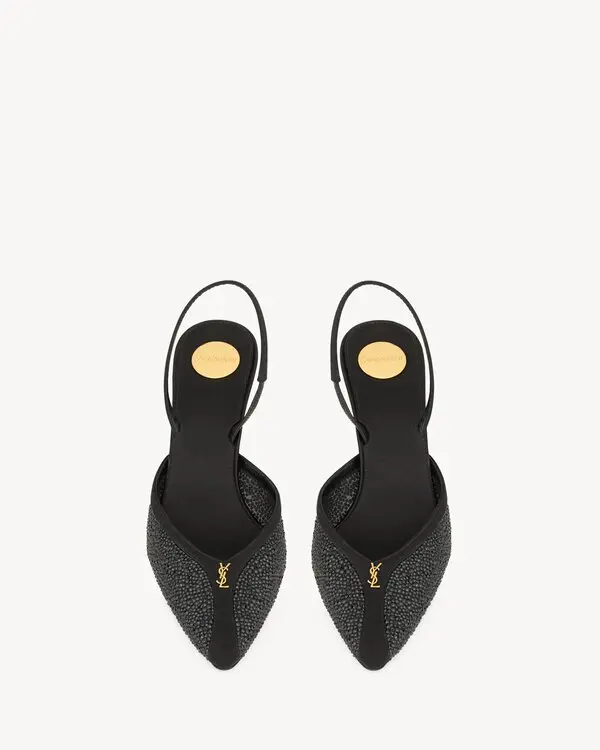 Saint Laurent Folie Slingback Pumps In Satin, Mesh, And Crystals
