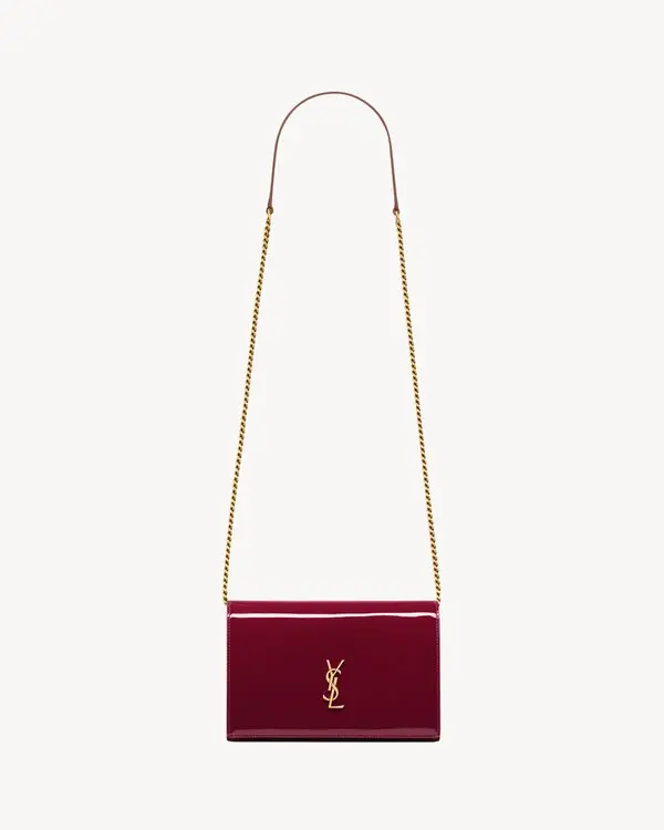 Saint Laurent Cassandre Envelope Chain Wallet In Patent Leather