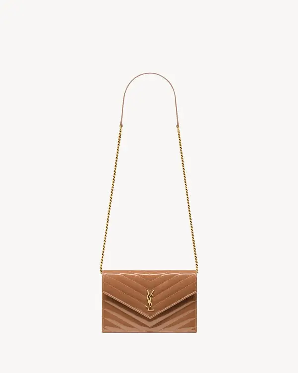 Saint Laurent Cassandre Envelope Chain Wallet In Patent Leather