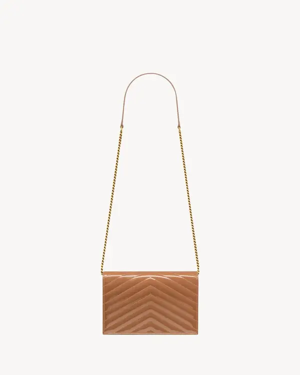 Saint Laurent Cassandre Envelope Chain Wallet In Patent Leather