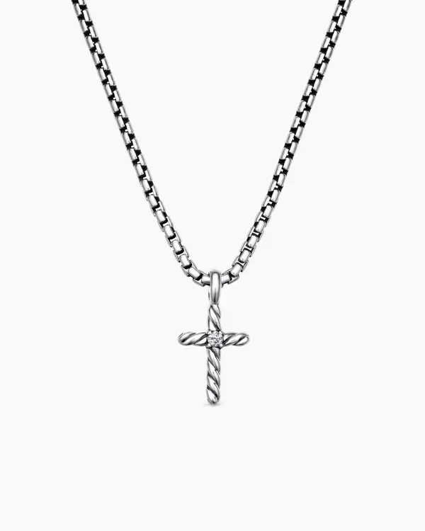 David Yurman Cable Collectibles® Teen Cross Necklace In Sterling Silver With Center - Diamond