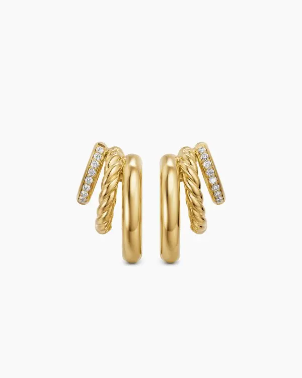 David Yurman Dy Mercer® Multi Row Earrings In 18k Yellow Gold With Diamonds - Diamond