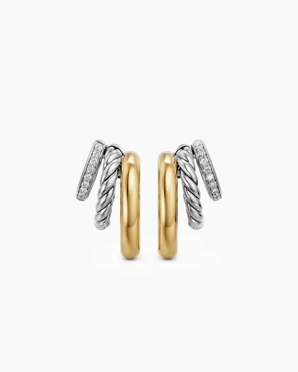 David Yurman Dy Mercer® Multi Row Earrings In Sterling Silver With 14k Yellow Gold And Diamonds - Diamond