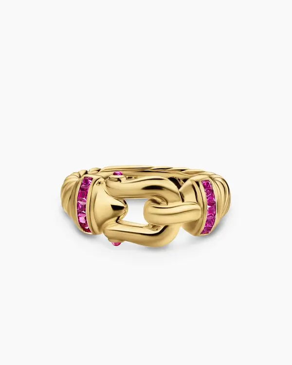 David Yurman Buckle Ring In 18k Yellow Gold With Light Blue Sapphires - Rubellite