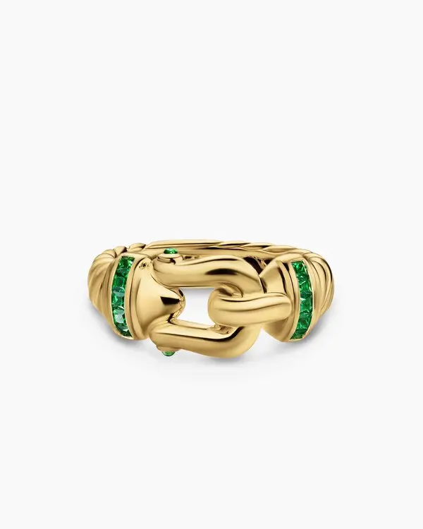 David Yurman Buckle Ring In 18k Yellow Gold With Light Blue Sapphires - Tsavorite