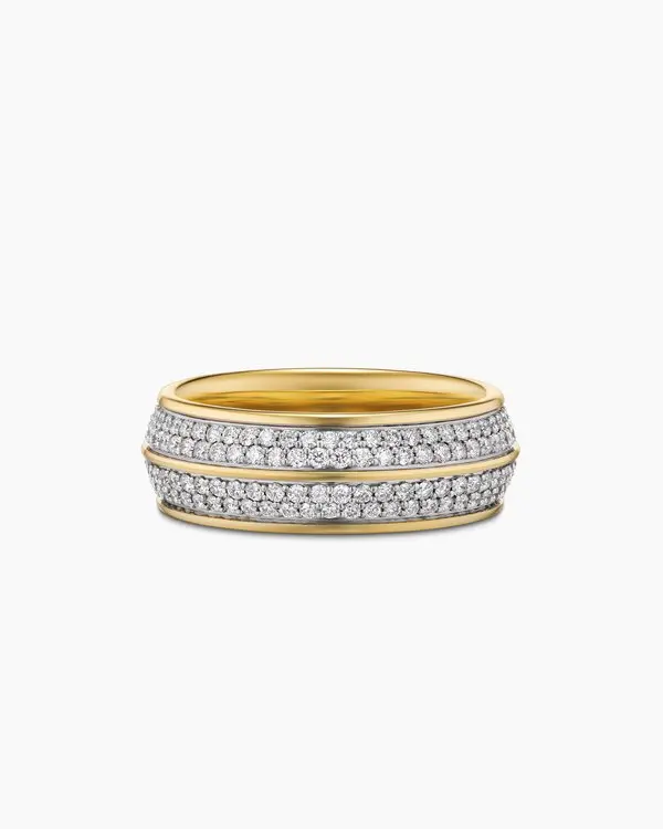 David Yurman Knife Edge Band Ring In 18k Yellow Gold - Diamond