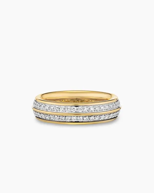 David Yurman Knife Edge Band Ring In 18k Yellow Gold - Diamond