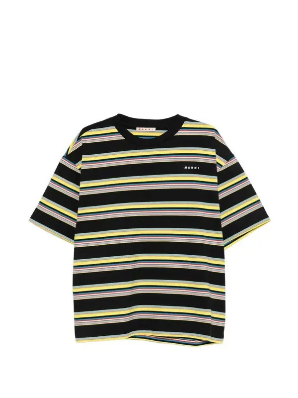 Marni Striped Cotton T-shirt With Logo Print