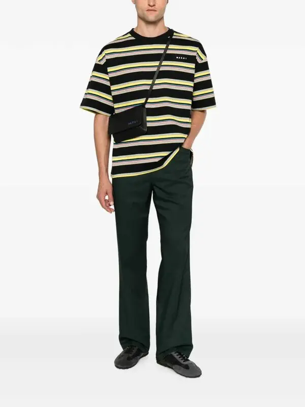 Marni Striped Cotton T-shirt With Logo Print
