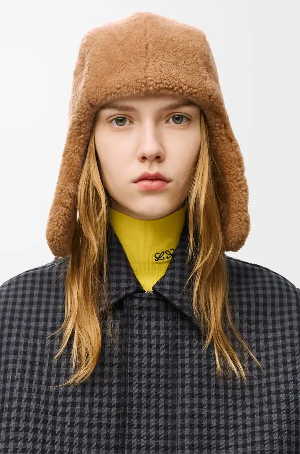 Loewe Aviator Hat In Shearling - Brown
