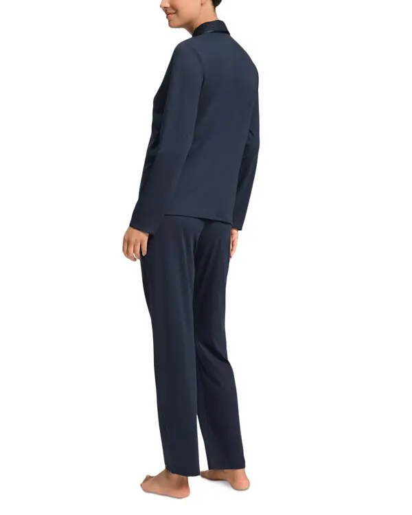 Hanro Silk Trim Long Sleeve Shirt & Pants Pajama Set