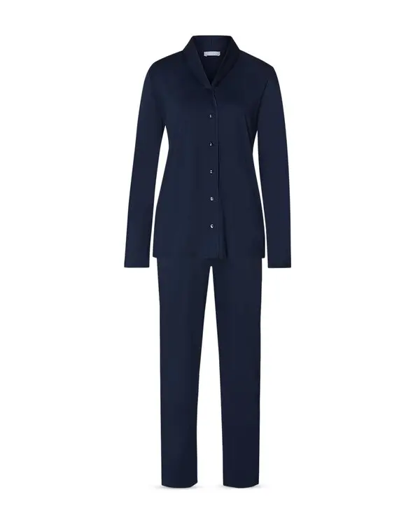 Hanro Silk Trim Long Sleeve Shirt & Pants Pajama Set