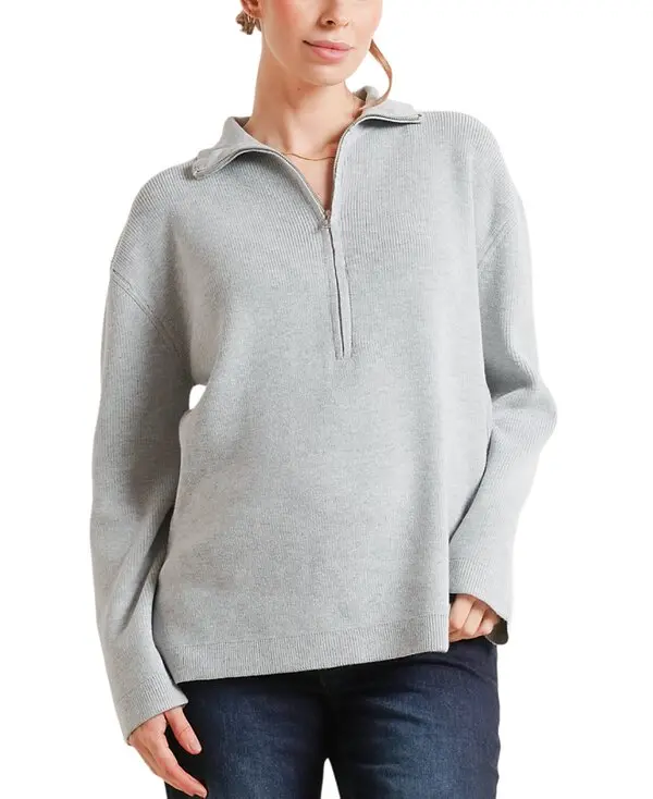 NOM MATERNITY Blaire 3/4 Zip Maternity Sweater - Grey