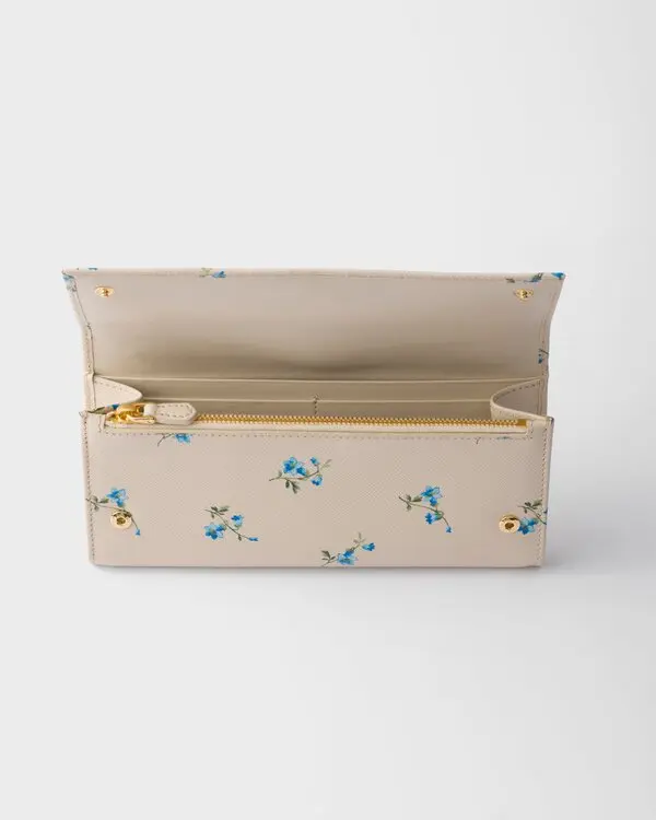 Prada Printed Saffiano Leather Wallet With Shoulder Strap - Neutral