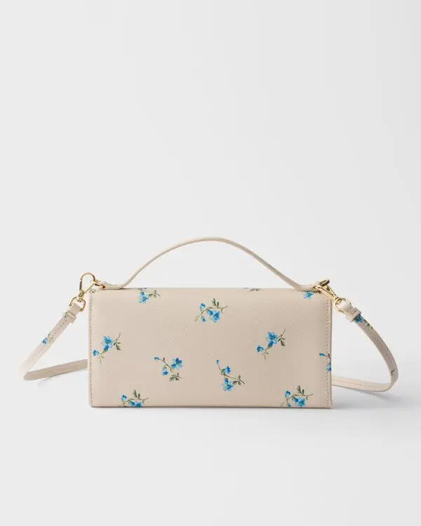 Prada Printed Saffiano Leather Wallet With Shoulder Strap - Neutral