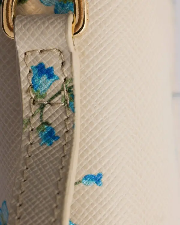Prada Printed Saffiano Leather Wallet With Shoulder Strap - Neutral