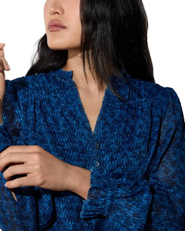 Whistles Textured V Neck Blouse - Blue