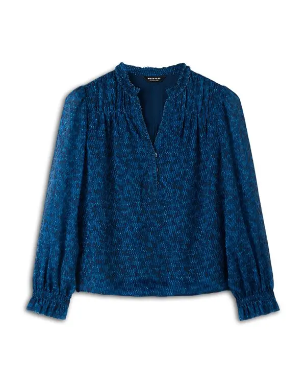 Whistles Textured V Neck Blouse - Blue