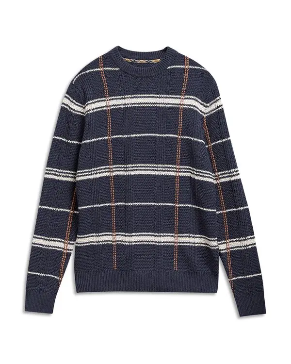 Barbour Fasey Cotton & Wool Cable Tartan Crewneck Jumper Sweater