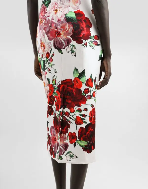 Dolce & Gabbana Strapless Satin Calf-length Dress With Rose