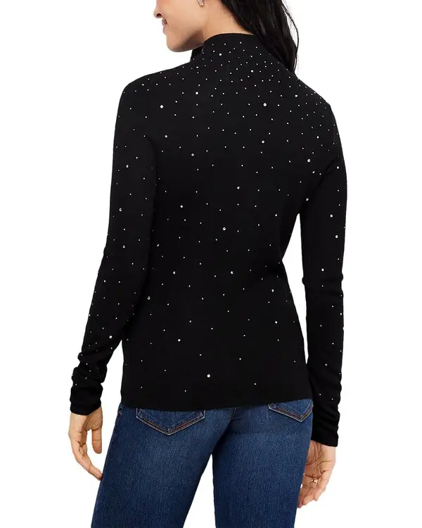 Karen Kane Rhinestone Embellished Mock Neck Sweater - Black