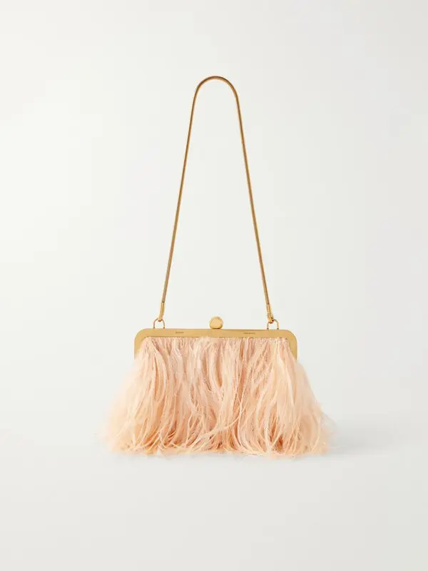 Khaite Lilith Feather-trimmed Satin Shoulder Bag - Pink
