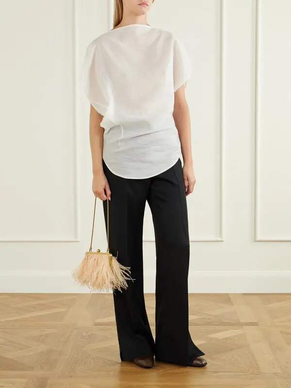 Khaite Lilith Feather-trimmed Satin Shoulder Bag - Pink