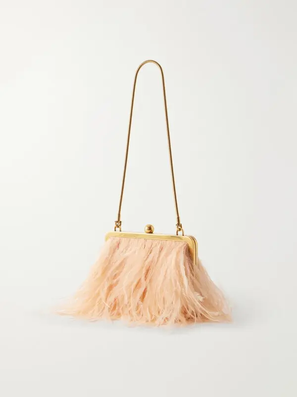 Khaite Lilith Feather-trimmed Satin Shoulder Bag - Pink