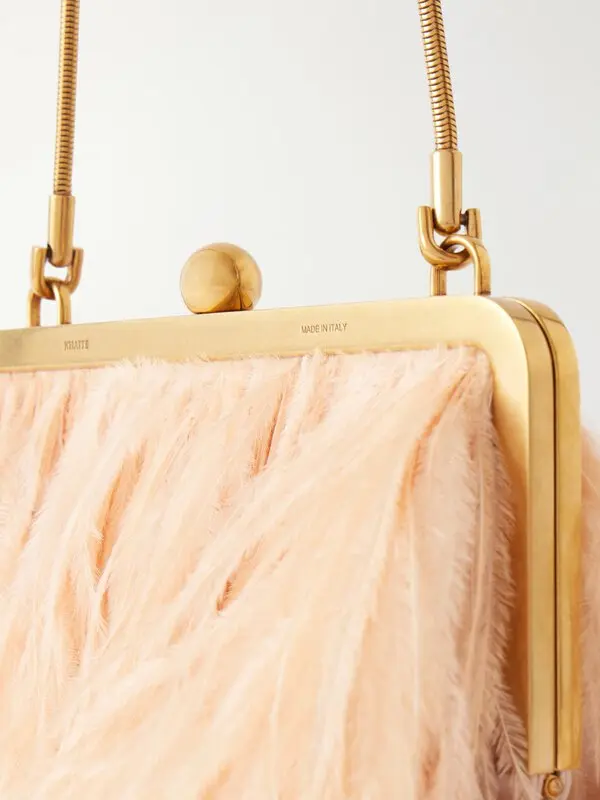 Khaite Lilith Feather-trimmed Satin Shoulder Bag - Pink