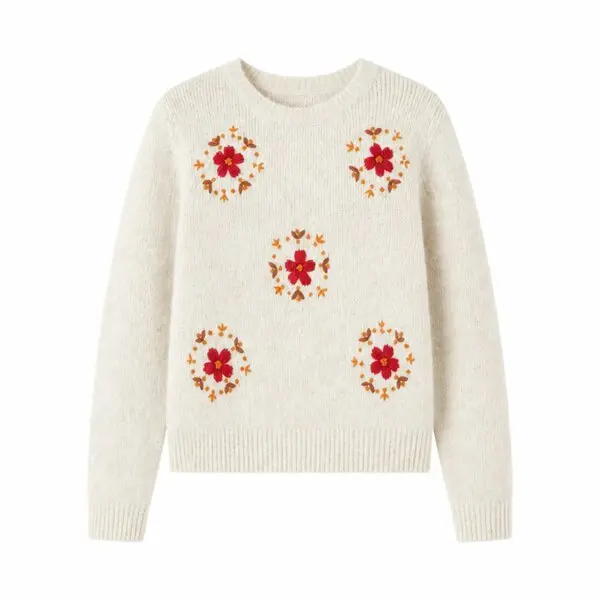 YUMI Ivory Patch Floral Embroidered Relaxed Jumper