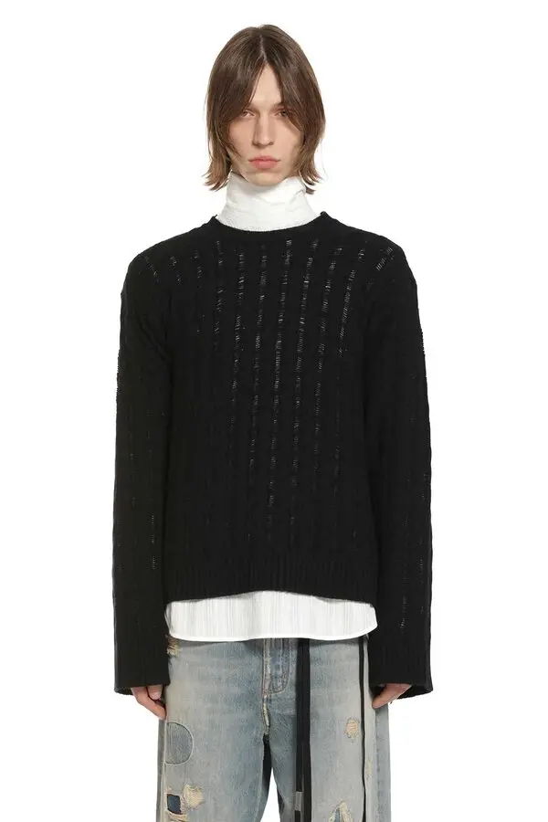 ANN DEMEULEMEESTER Tristan Cable Knit Ladder Stich Crewneck Sweater