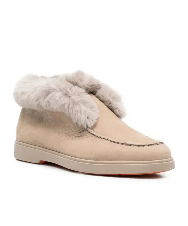 Santoni Shearling-trim Leather Loafers - Beige