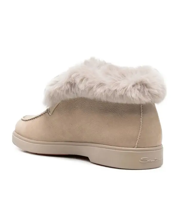 Santoni Shearling-trim Leather Loafers - Beige