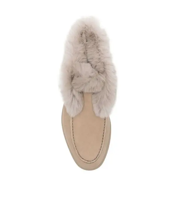 Santoni Shearling-trim Leather Loafers - Beige