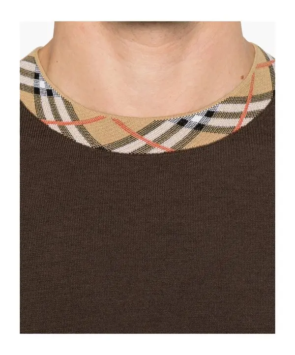 Burberry Check-trim Long Sleeve T-shirt - Brown