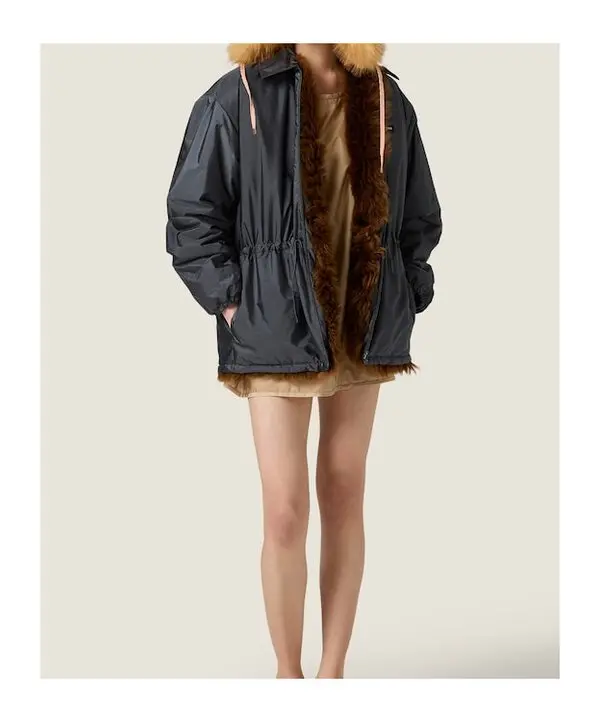 Miu Miu Technical Fabric And Shearling Blouson Jacket