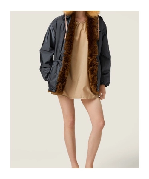 Miu Miu Technical Fabric And Shearling Blouson Jacket